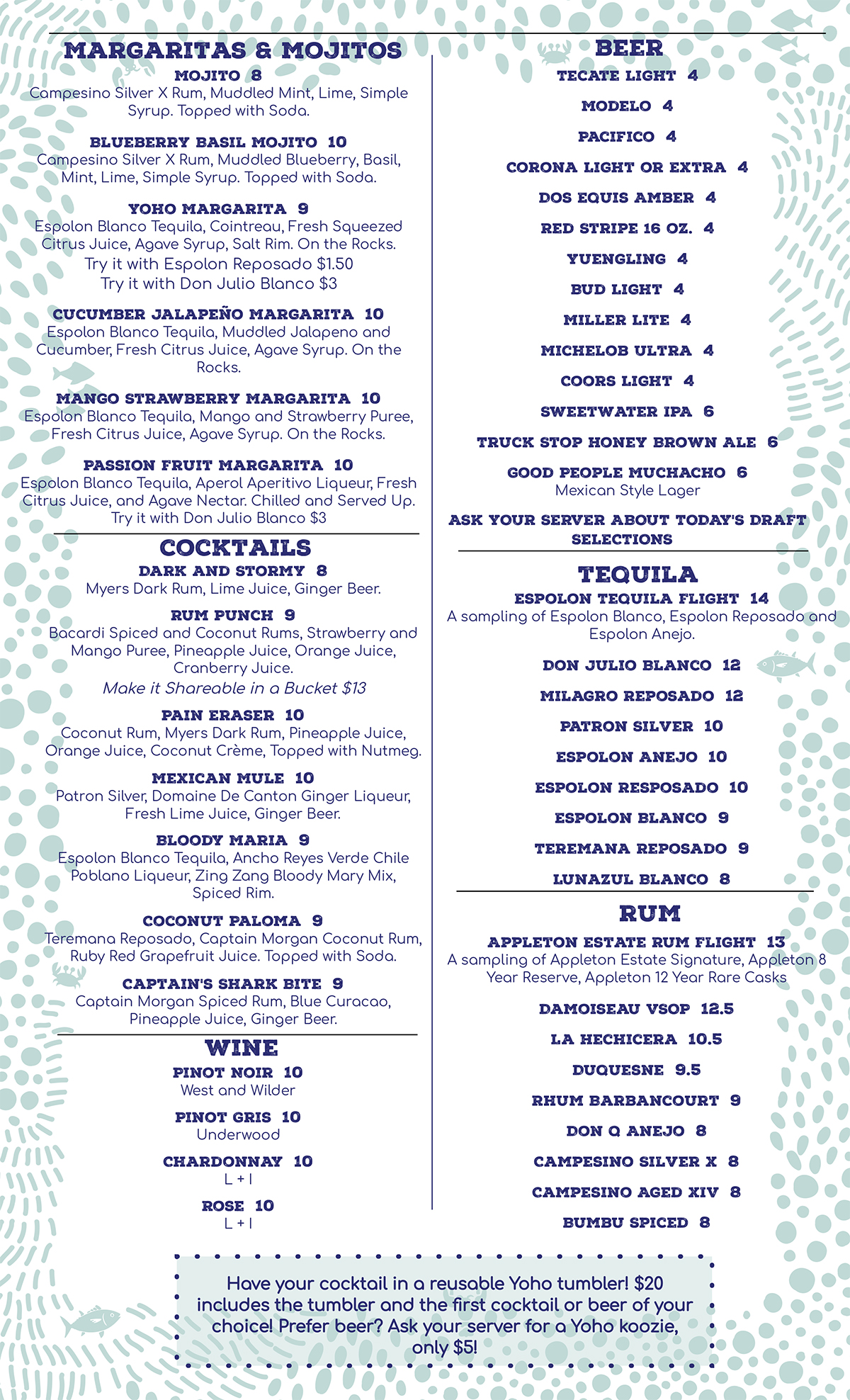 Drinks Menu | YoHo Rum & Tacos